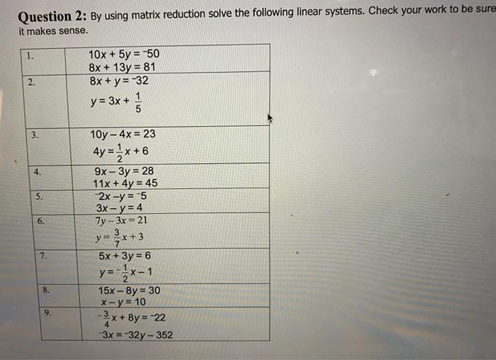 Solved Question 2: By using matrix reduction solve the | Chegg.com