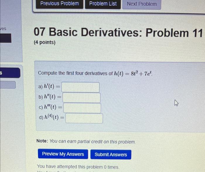 Solved 07 Basic Derivatives: Problem 11 (4 points) Compute | Chegg.com