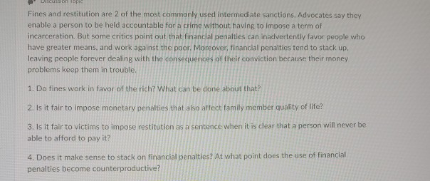 Solved on top Fines and restitution are 2 of the most | Chegg.com