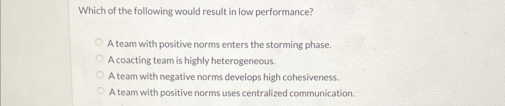 Solved Which of the following would result in low | Chegg.com