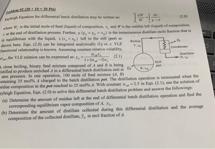 Solved poeblem #2(20+10=30Pts) Rayleigh Equation for | Chegg.com