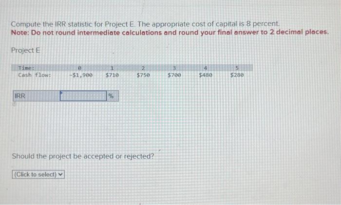 Solved Compute the IRR statistic for Project E. The | Chegg.com