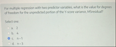 Solved For multiple regression with two predictor variables, | Chegg.com