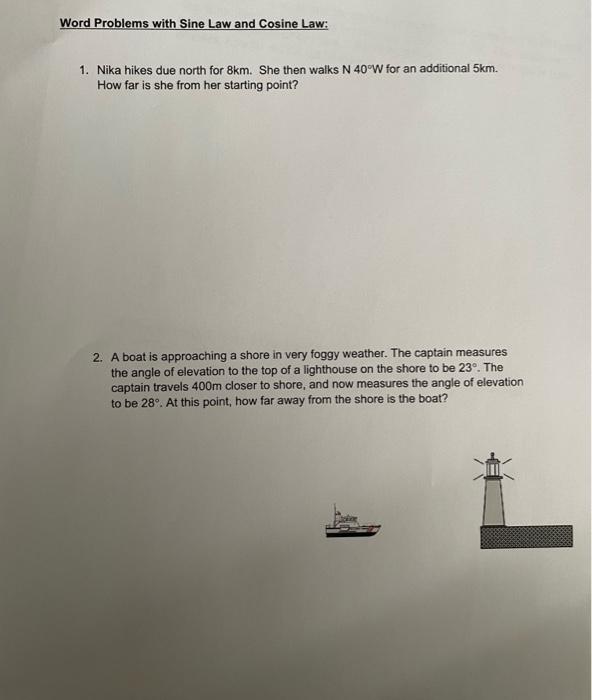 Solved Word Problems with Sine Law and Cosine Law: 1. Nika | Chegg.com