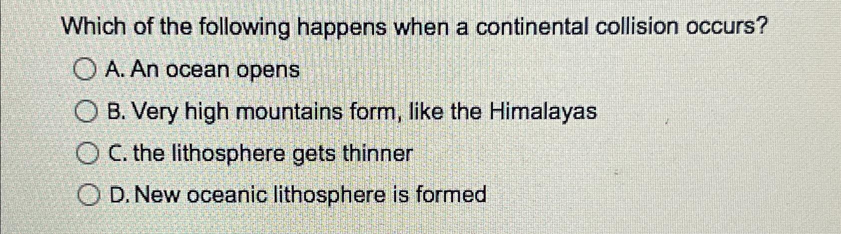 Solved Which of the following happens when a continental | Chegg.com