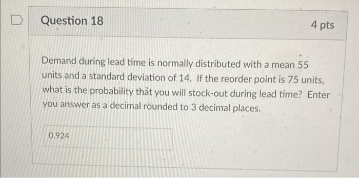 Solved Demand during lead time is normally distributed with | Chegg.com