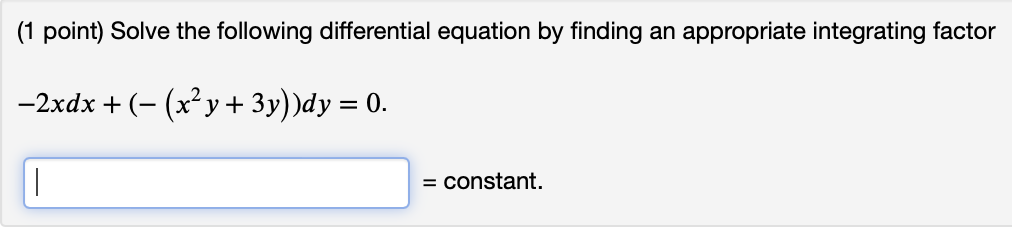 Solved (1 ﻿point) ﻿Solve the following differential equation | Chegg.com