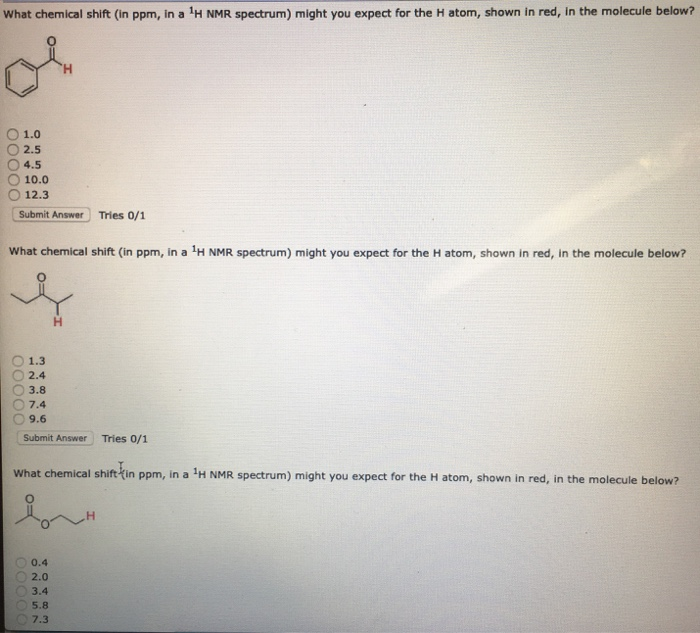 Solved What chemical shift (in ppm, in a 'H NMR spectrum) | Chegg.com