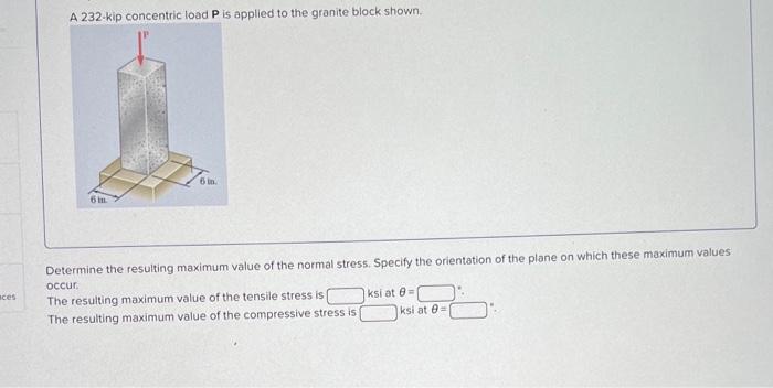 Solved A 232-kip concentric load P is applied to the granite | Chegg.com