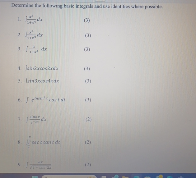 Solved Determine the following basic integrals and use | Chegg.com