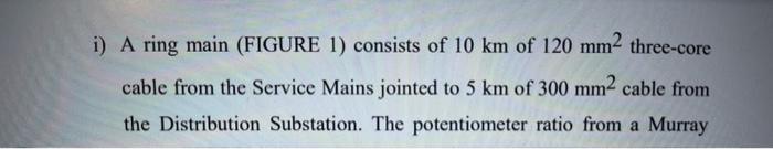 Solved i) A ring main (FIGURE 1) consists of 10 km of 120 | Chegg.com