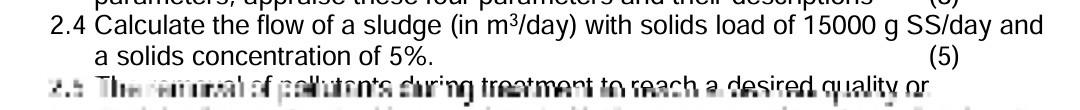 Solved 2.4 Calculate the flow of a sludge (in m3/ day) with | Chegg.com