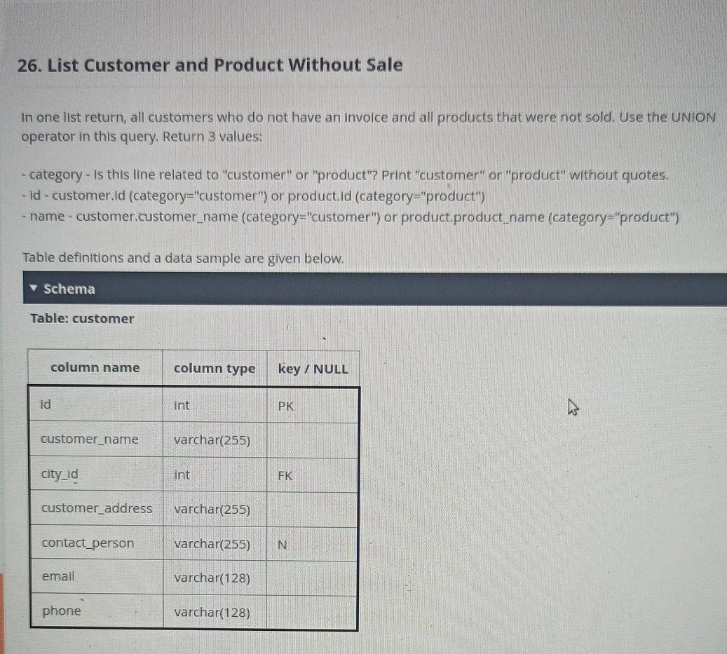 Solved 26. List Customer and Product Without Sale In one | Chegg.com