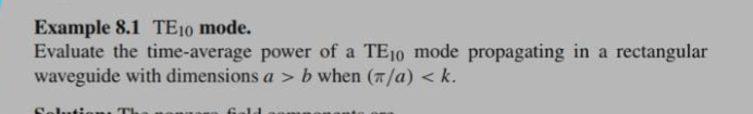 Solved Example 8.1 TE10 mode. Evaluate the time-average | Chegg.com