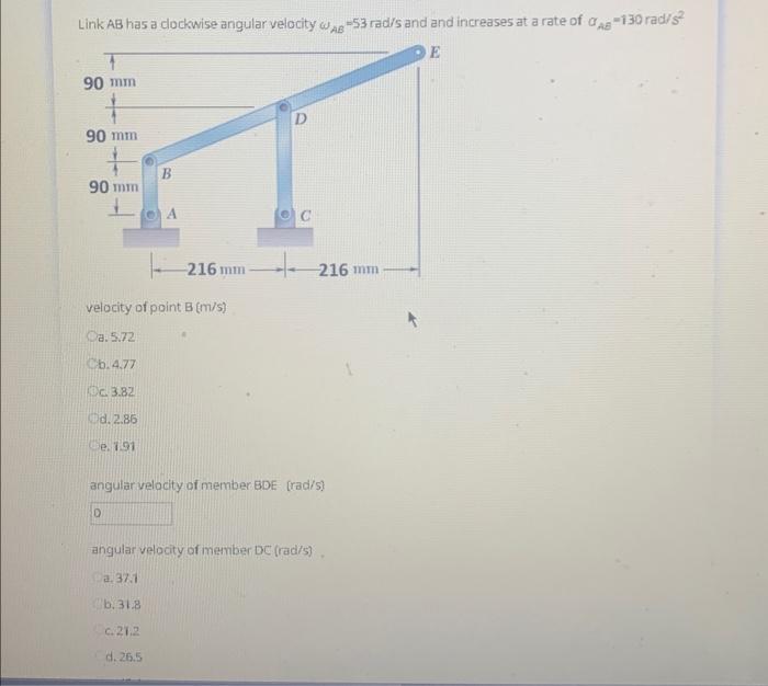 Solved Link AB has a clockwise angular velocity ωAB=53rad/s | Chegg.com