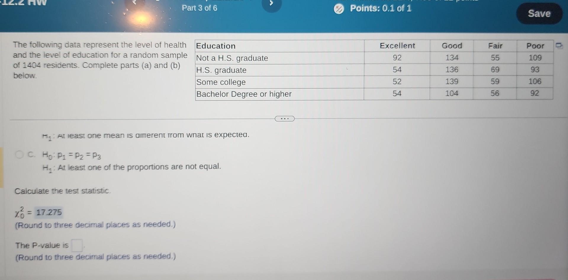 Solved The following data represent the level of health and | Chegg.com