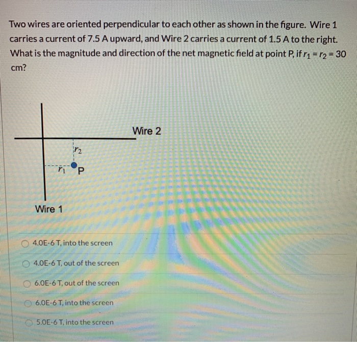 Solved Two wires are oriented perpendicular to each other as | Chegg.com