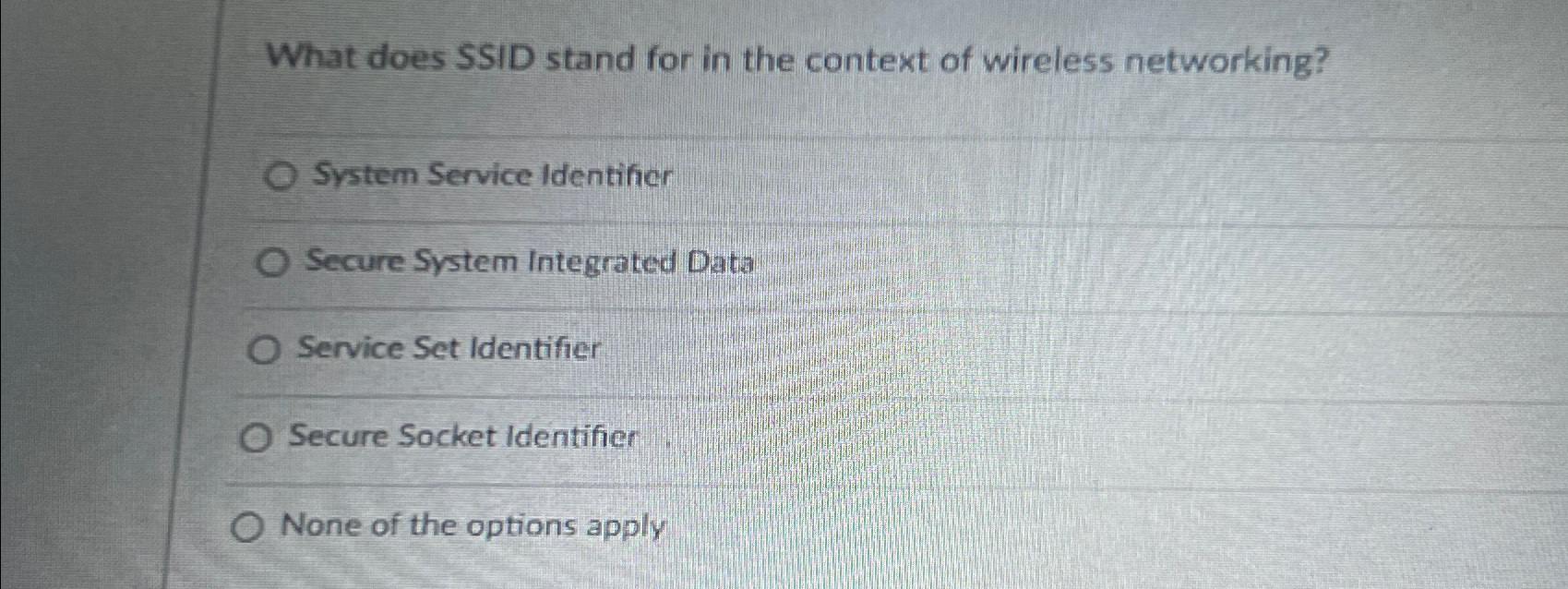 Solved What does SSID stand for in the context of wireless | Chegg.com
