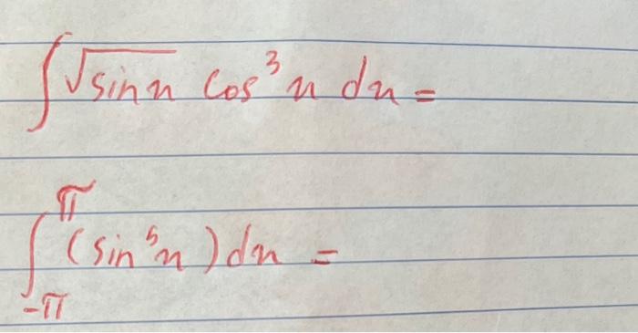Solved ∫−ππ(sin5x)dx= | Chegg.com