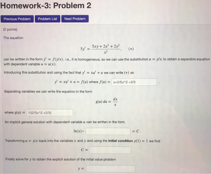 Solved Homework 3 Problem 2 Previous Problem Problem List 1297
