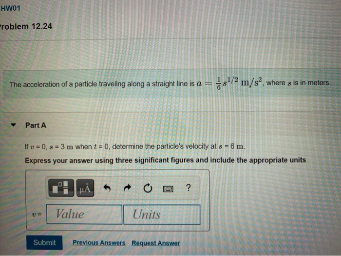 Solved HW01 Problem 12.24 The acceleration of a particle | Chegg.com