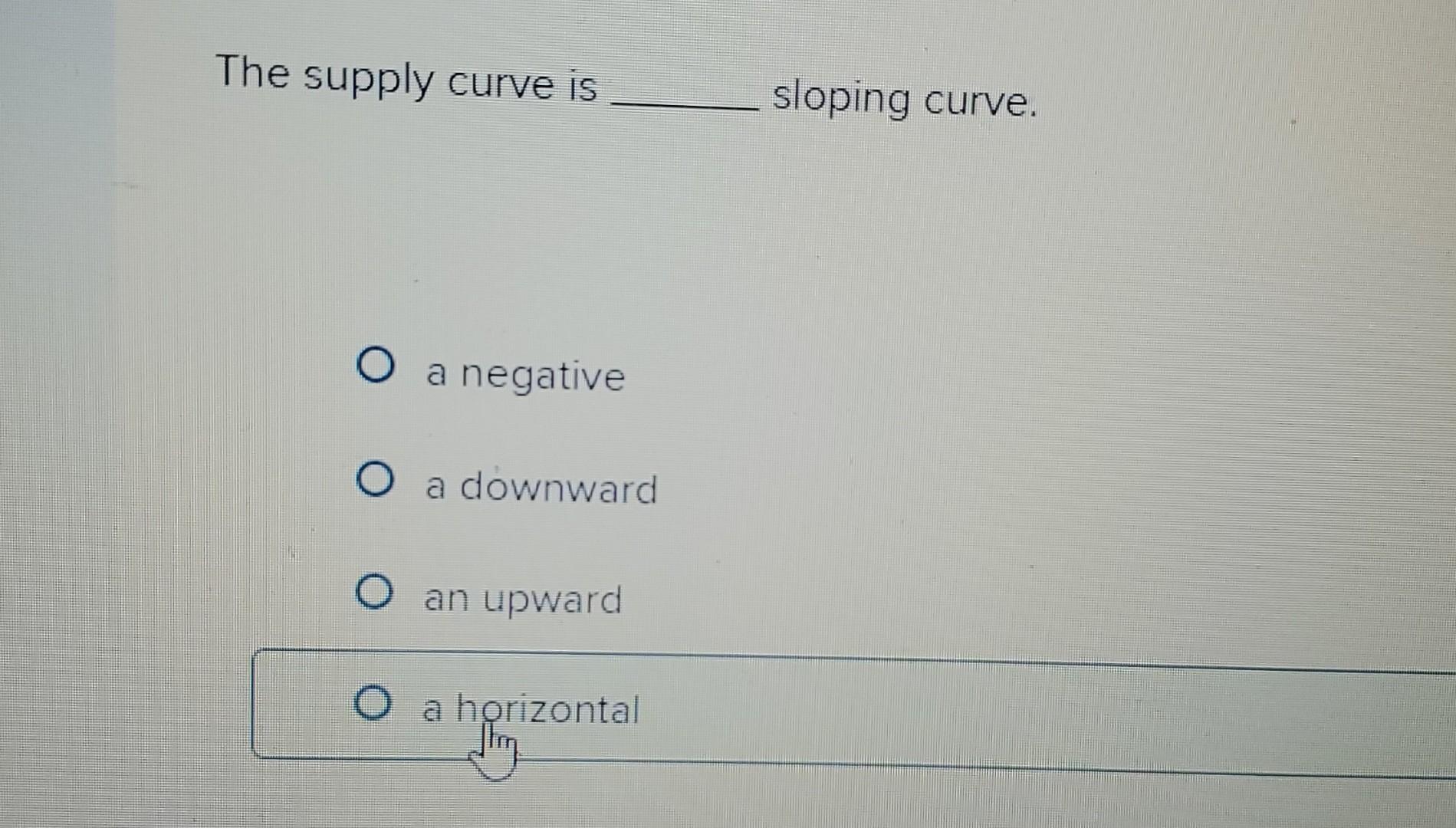 Solved The supply curve is sloping curve.a negativea | Chegg.com