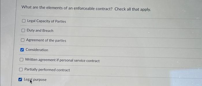 What are the elements of an enforceable contract? | Chegg.com