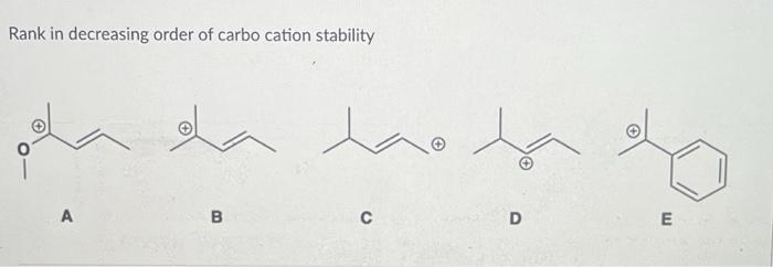 Solved Rank in decreasing order of carbo cation stability A | Chegg.com