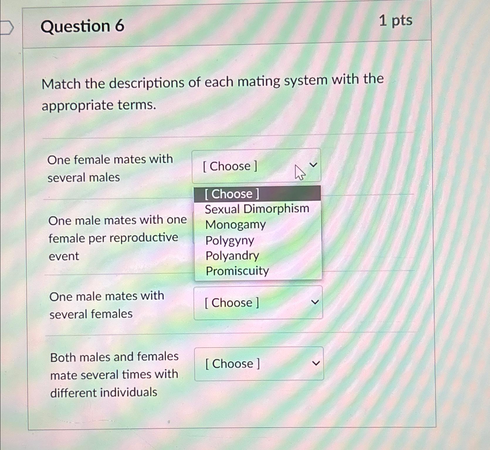 Solved Question 61 ﻿ptsMatch the descriptions of each mating | Chegg.com