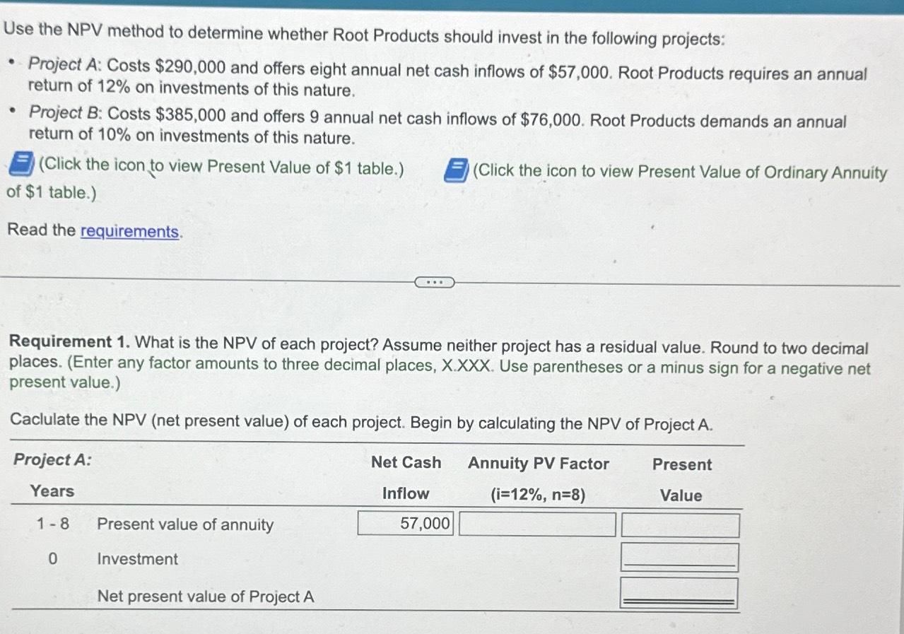 Solved Use the NPV method to determine whether Root Products | Chegg.com