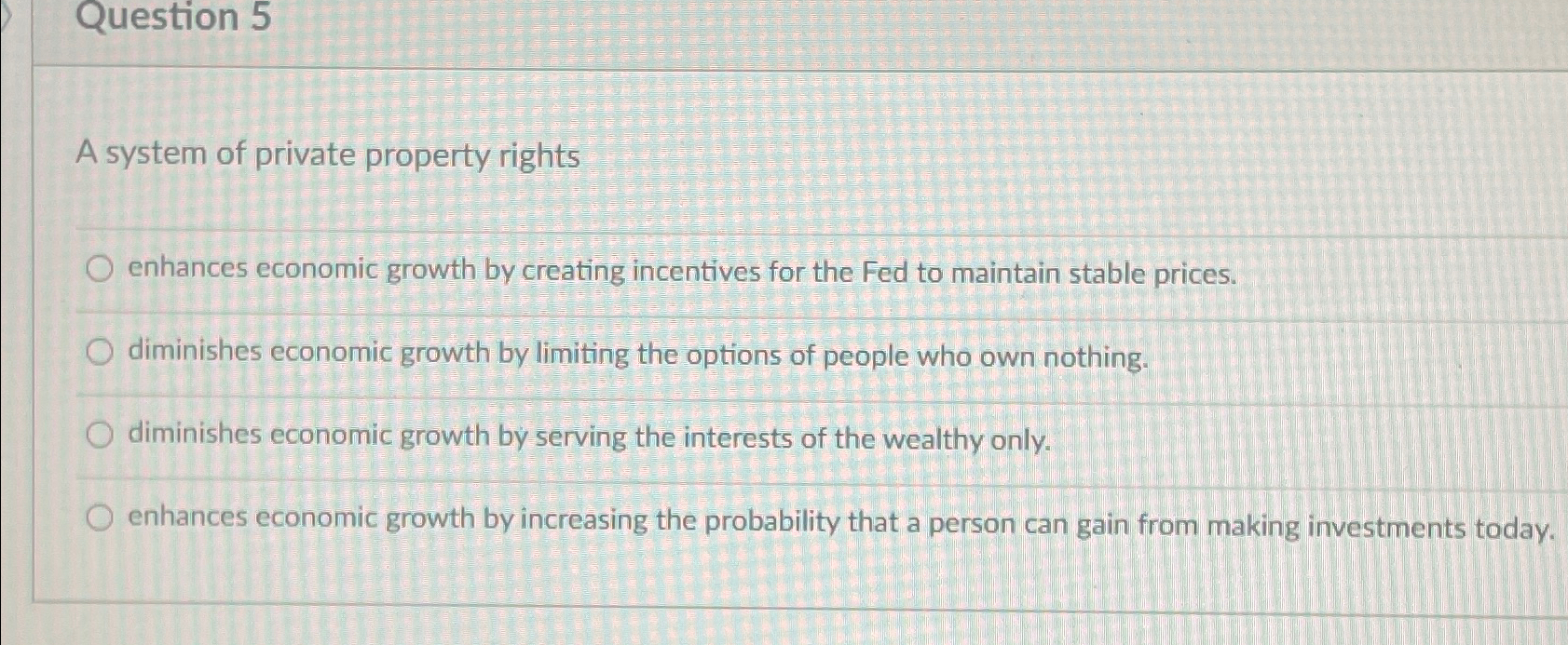 Solved Question 5A system of private property rightsenhances | Chegg.com