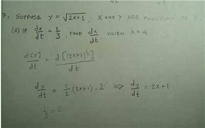 Solved Suppose y = (2x+1)^1/2 ; x and y are functions of | Chegg.com