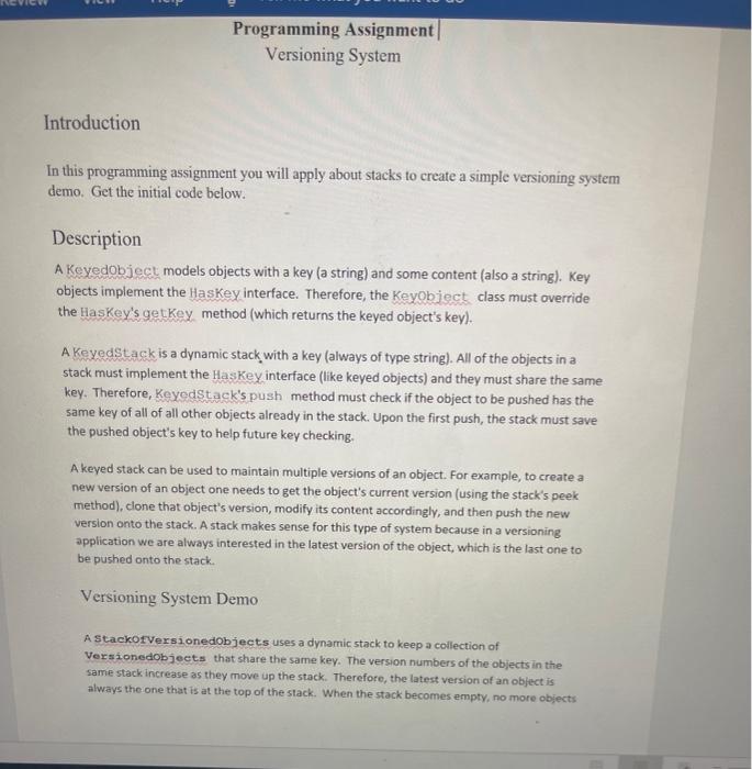 Solved Programming Assignment Versioning System Introduction | Chegg.com