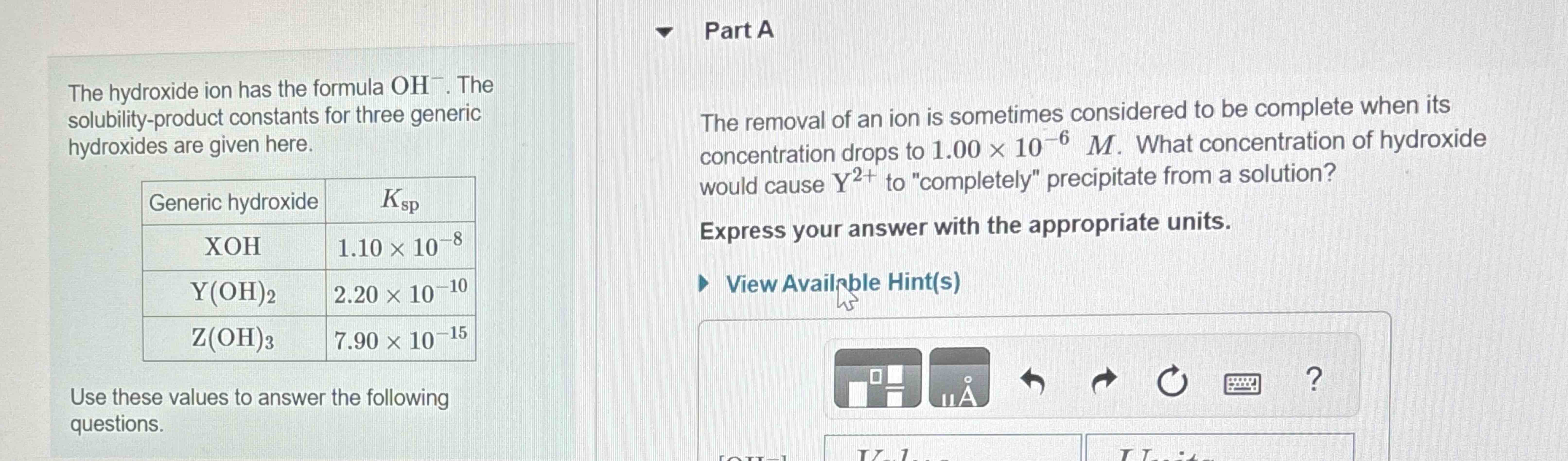 Solved Part AThe hydroxide ion has the formula OH-. | Chegg.com