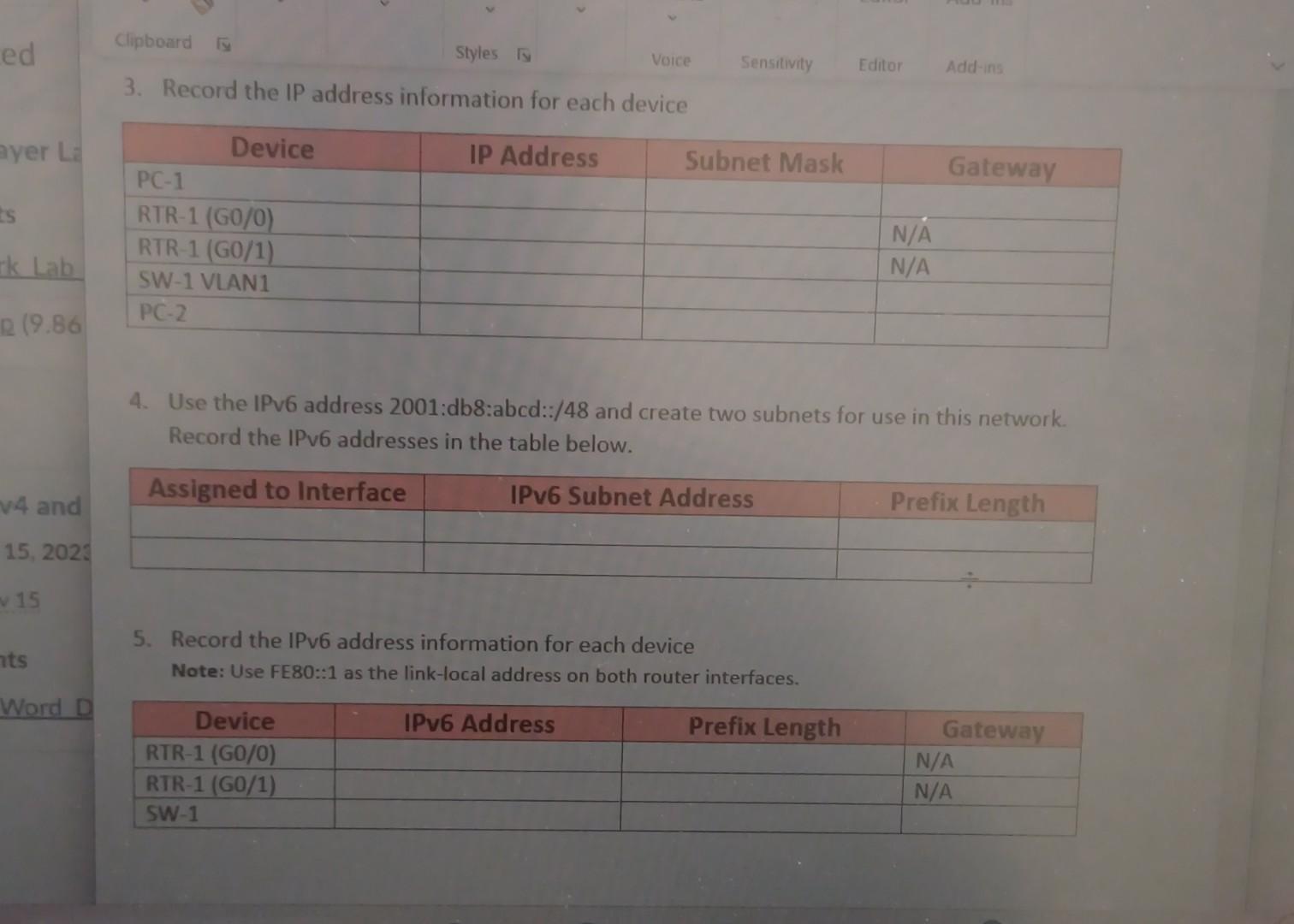 Solved Test 4 - IPv4/VLSM \& IPv6 Instructions: Create the | Chegg.com