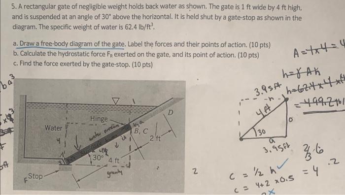 Solved 5. A rectangular gate of negligible weight holds back | Chegg.com