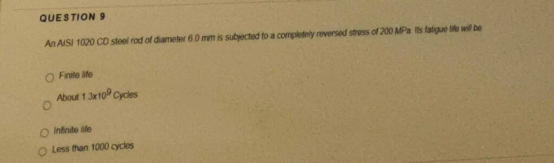 Solved QUESTION 9 An AISI 1020 CD steel rod of diameter 60 | Chegg.com