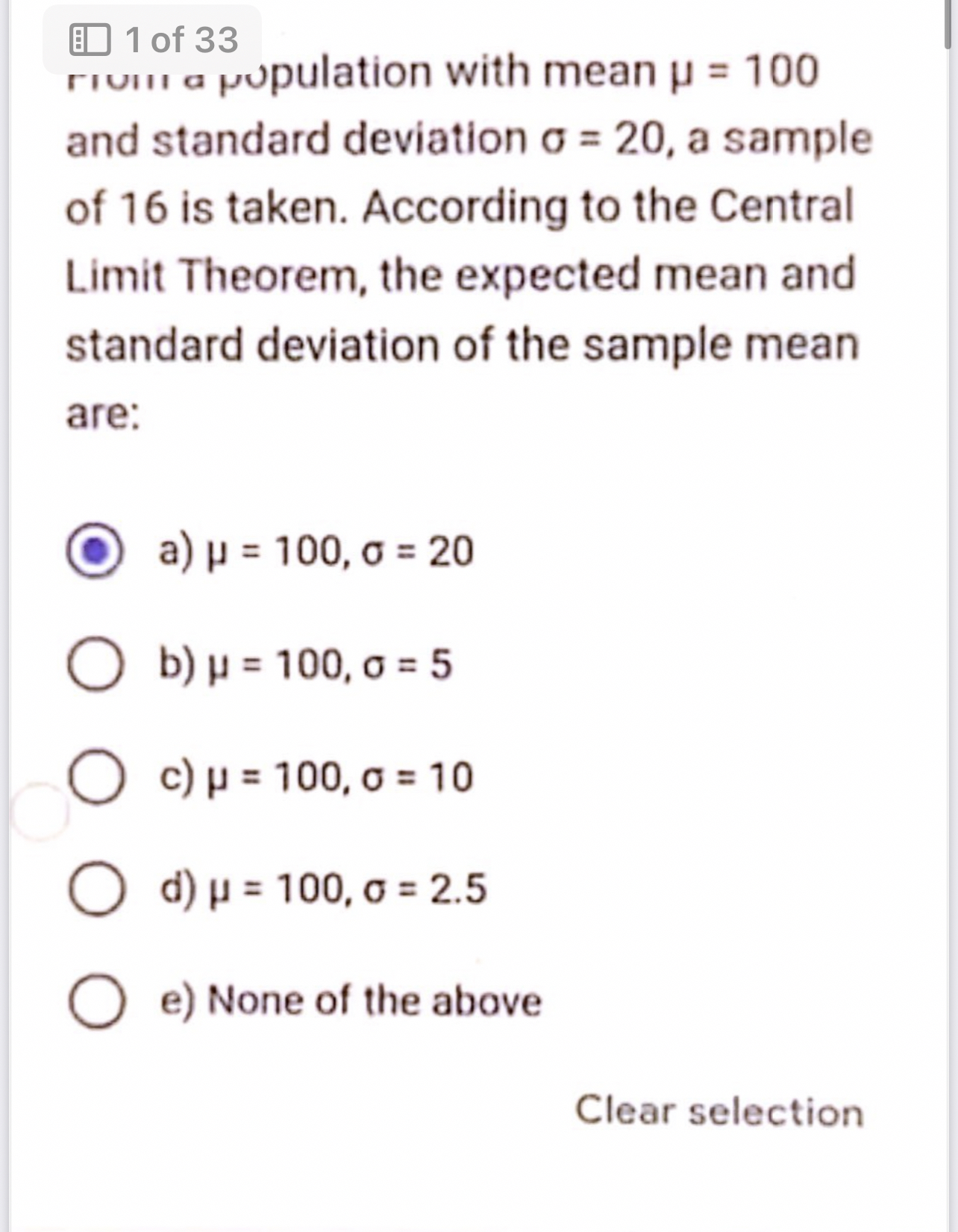 Solved 1 ﻿of 33rivi.. a μ ﻿upulation with mean μ=100 ﻿and | Chegg.com