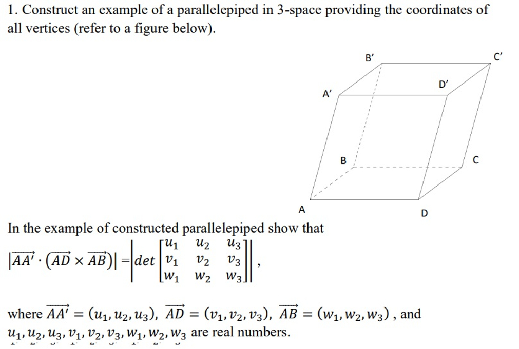 Construct an example of a parallelepiped in 3 -space | Chegg.com