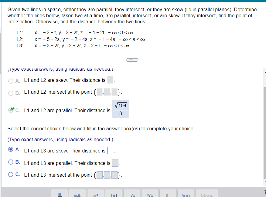 Solved Given two lines in space, either they are parallel, | Chegg.com