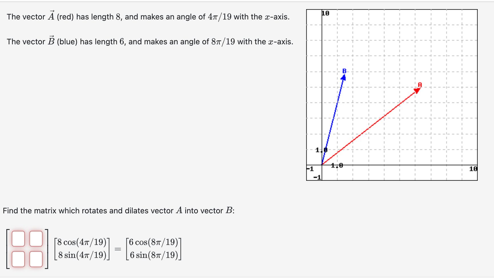 Solved The vector vec(A) (red) ﻿has length 8 , ﻿and makes an | Chegg.com