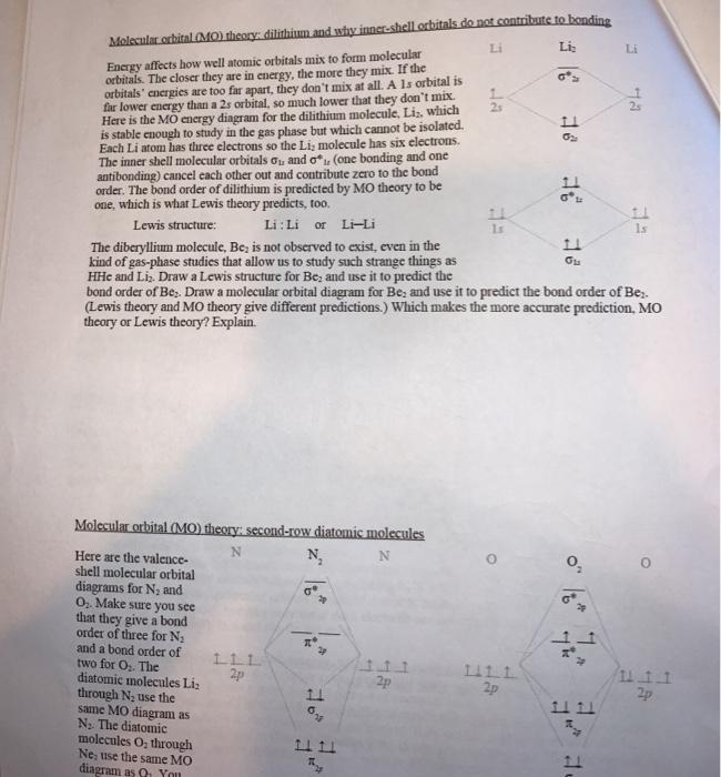 Solved G 1 Molecular orbital(MO) theory, dilithium and why | Chegg.com