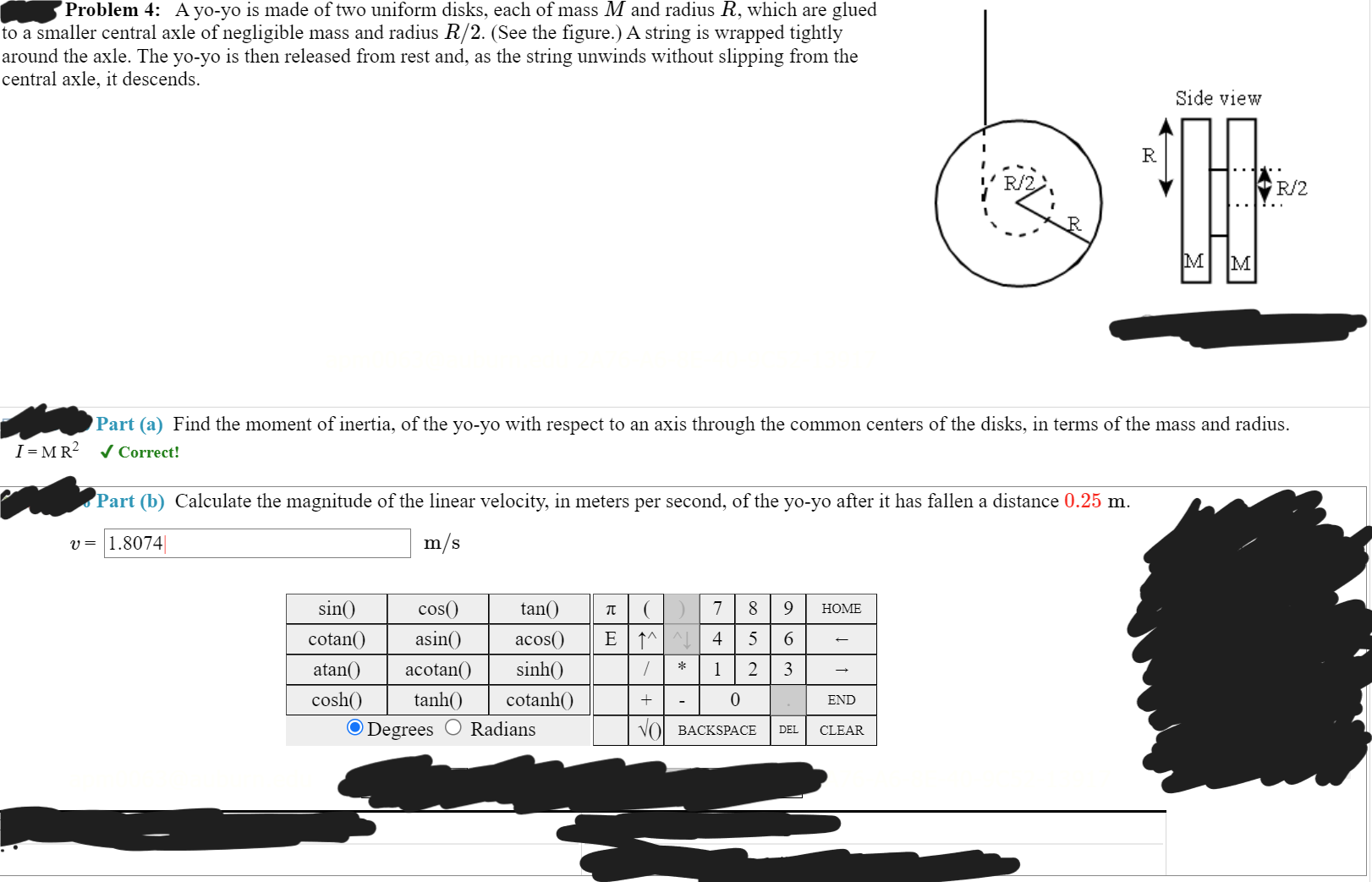 Solved Problem 4: A yo-yo is made of two uniform disks, each | Chegg.com