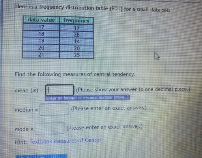 Solved Here is a frequency distribution table (FDT) for a | Chegg.com