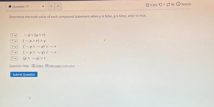 Solved Determine the truth value of each compound statement | Chegg.com