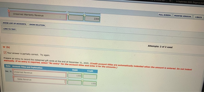 Solved BACK FULL SCREEN PRINTER VERSION In September 2020, | Chegg.com