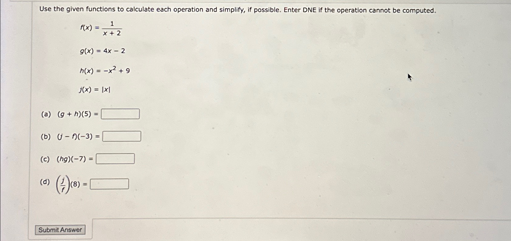 Solved Use the given functions to calculate each operation | Chegg.com