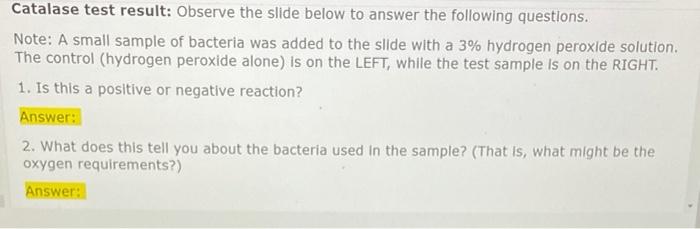 Solved Catalase test result: Observe the slide below to | Chegg.com