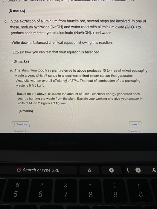 Solved (6 marks) d. In the extraction of aluminium from | Chegg.com