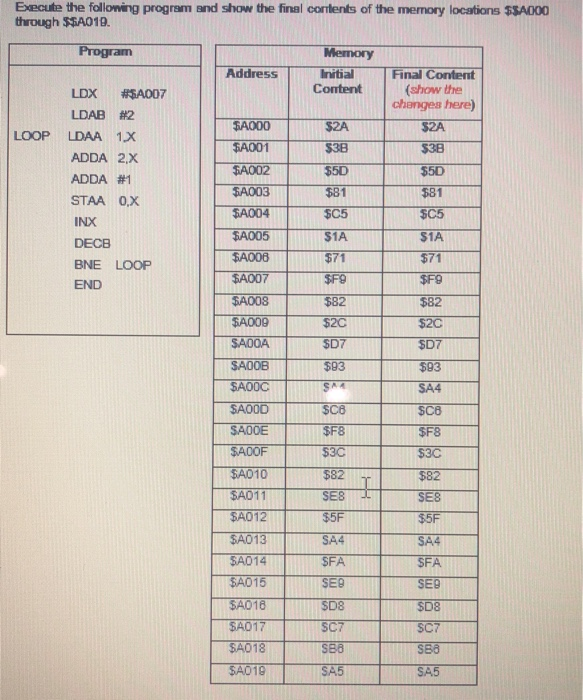 Solved Execute the following program and show the final | Chegg.com